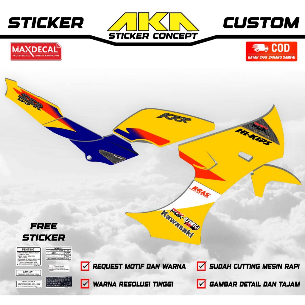Sticker striping Kawasaki Ninja KRR SSR SE Yellow Transparent ...