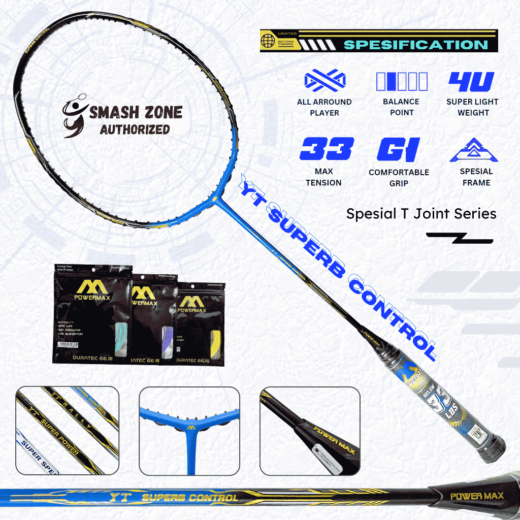 Badminton Racket Power Max YT Super Control Original 33lbs 4U Ultra ...