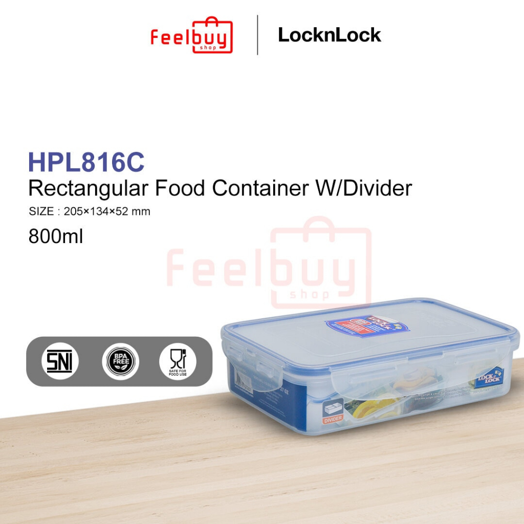 Locknlock Rectangular Food Container 800ML W/Divider HPL816C | Shopee ...