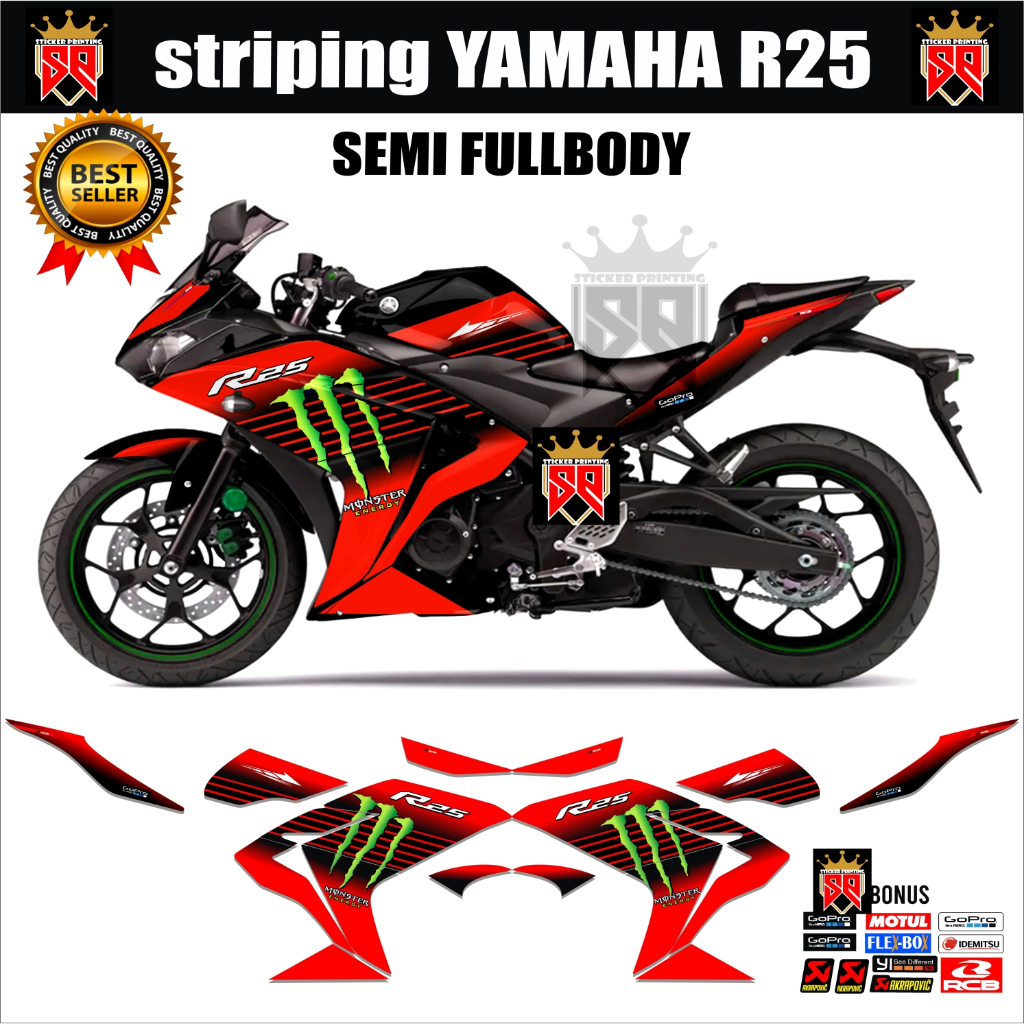 Yamaha R25-YZF / YZF R25 STRIPING DECAL | Shopee Malaysia