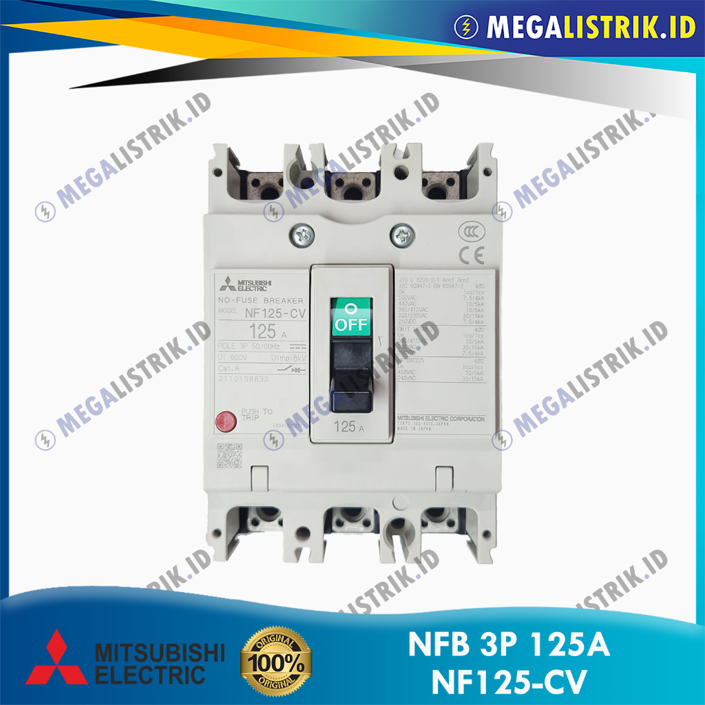 Mitsubishi NFB 3P 125A NF125-CV/MCCB/NO FUSE BREAKER NF125CV 3 PHASE 125 AMPERE | Shopee Malaysia