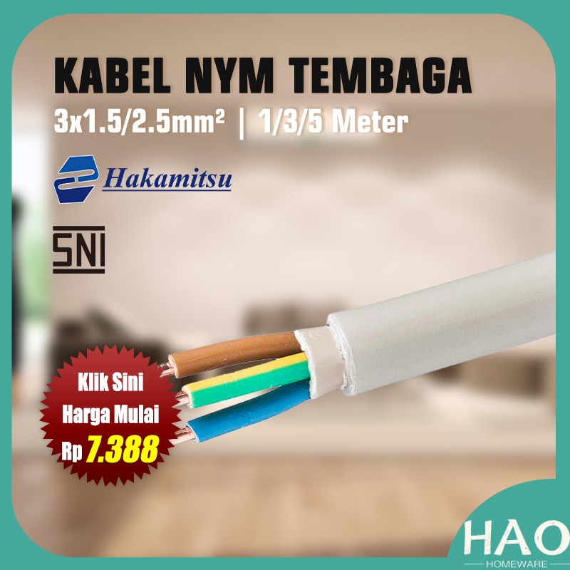(Per-Meter) Nym Cable 3 x 1.5mm/2,5mm / Pure Copper PVC SNI Electrical ...