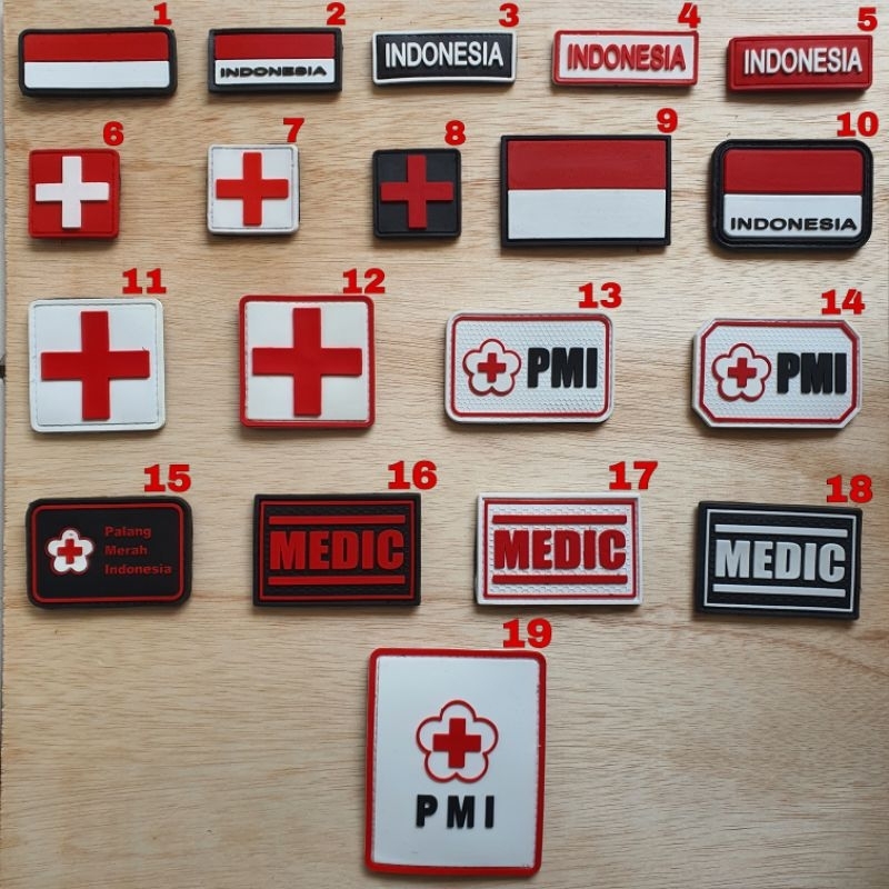 MERAH Pmi logo rubber patch - Indonesian Red Cross - medic - Health - velcro rubber patch emblem ...