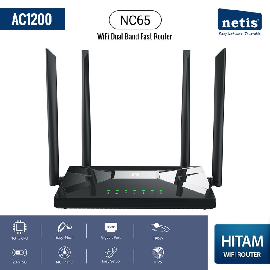 Netis NC65 AC1200 Wireless Dual Band Gigabit Router with 4 Antennas | Shopee Malaysia