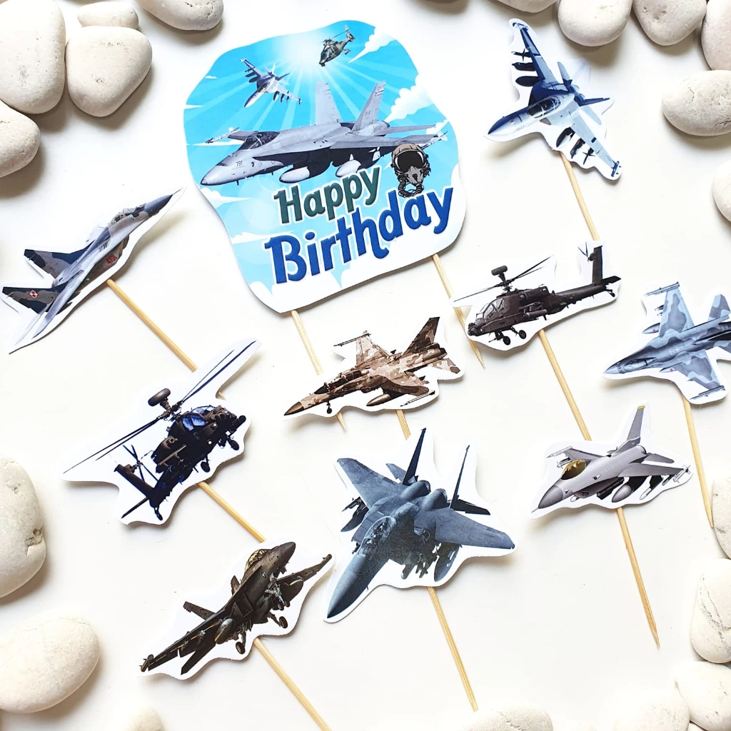 A set Of cake topper Birthday cake Decorations With War Fighter Jet ...