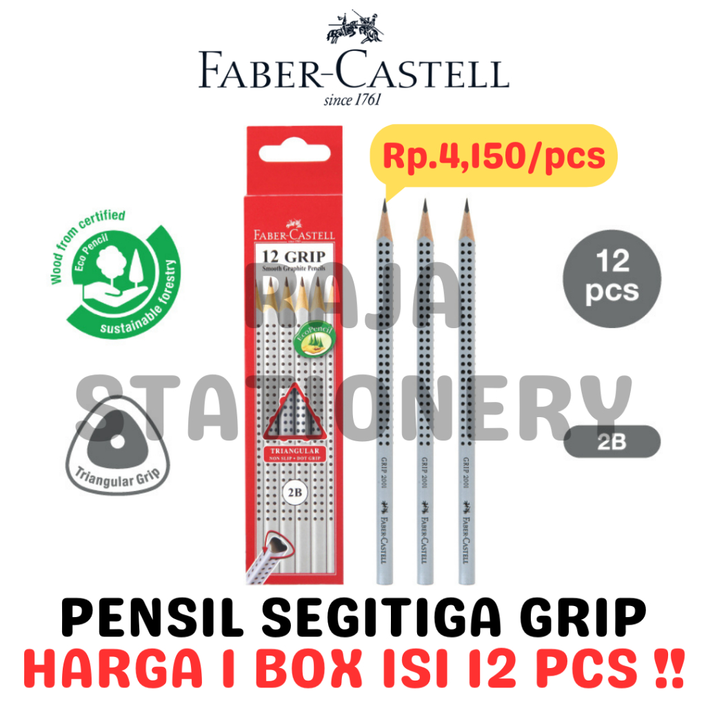 KAYU Faber CASTELL TRIANGULAR PENCIL 2B/wooden PENCIL FABER Triangle ...