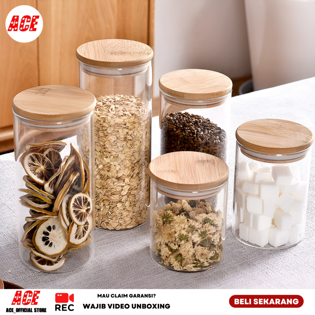 Round Glass jar With Bamboo Lid Cookies Spice Holder With Bamboo Lid ...