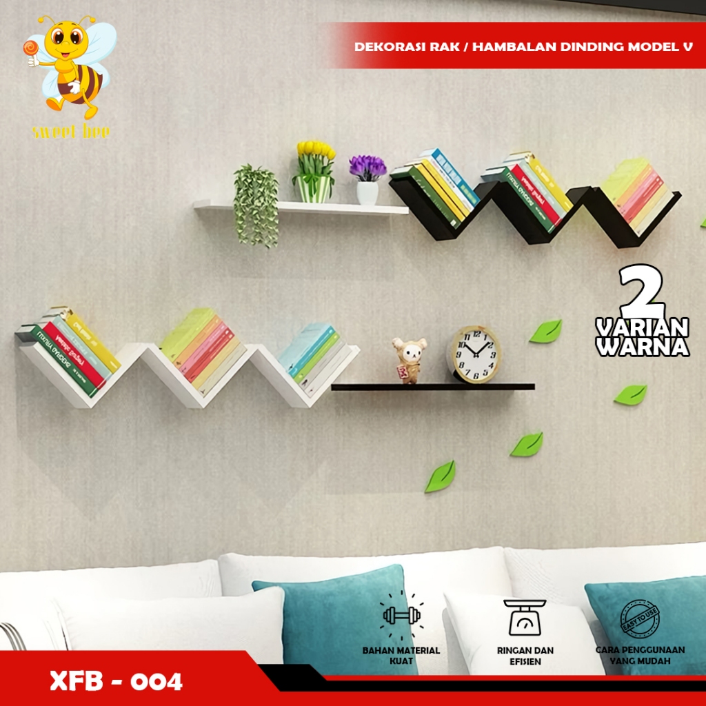 HIASAN DINDING W Shape Shelf Bookshelf / Multipurpose Home Wall ...