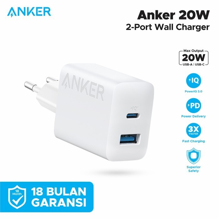 Anker Charger Head Powerport Charger 20W Dual Port USB & Type C ...