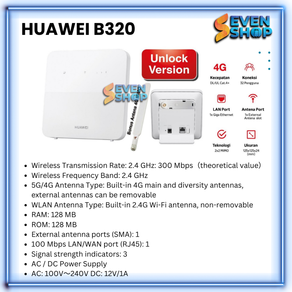 Modem Wifi 4G Huawei B320 CPE Router Unlock All Operators Free Antenna ...