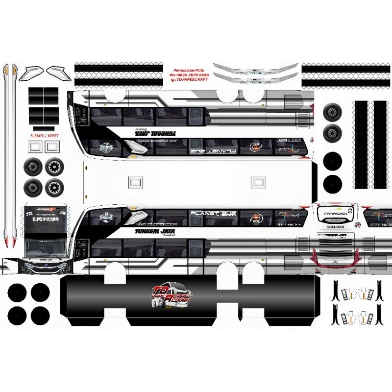 Tunggal Jaya KIDS PANDA Double Decker JB3+ Bus Papercraft Pattern Sheet ...