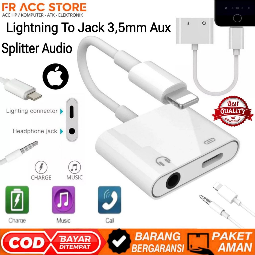 Splitter Iphone LIGHTNING TO Jack 3.5mm LIGHTNING TO AUX Plus Charger ...