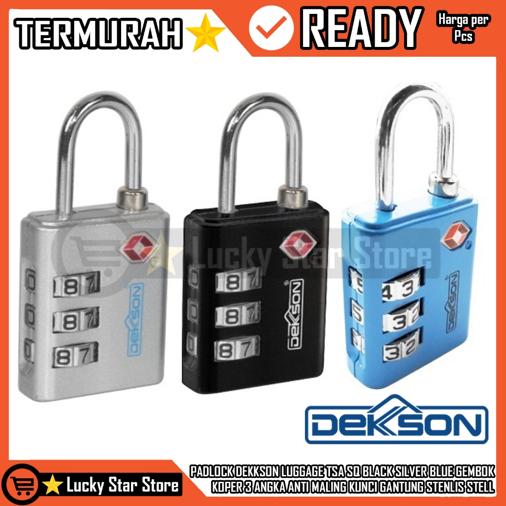 Padlock DEKKSON LUGGAGE TSA SQ BLACK SILVER BLUE 3-digit Suitcase ...