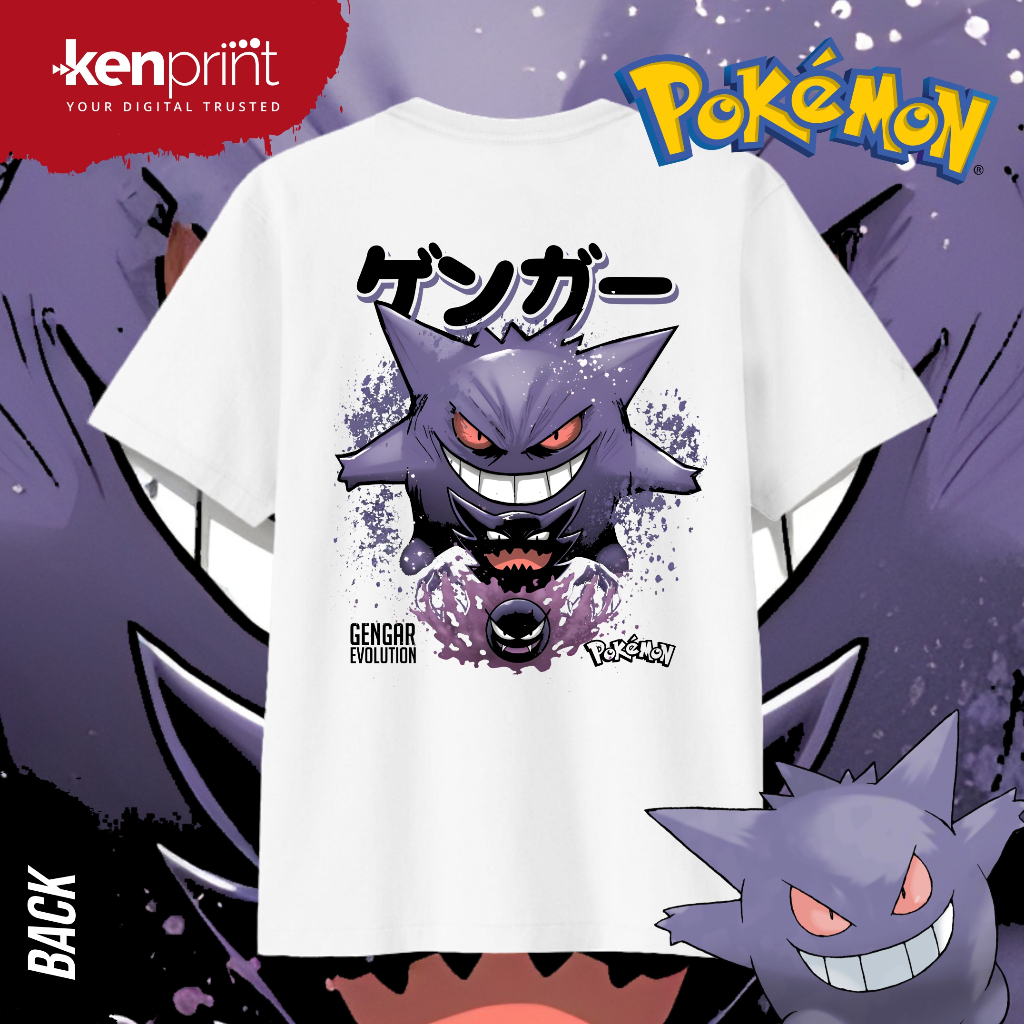 Pokemon T-Shirt | Gengar EVOLUTION WHITE TEE | Cotton 30's Premium ...