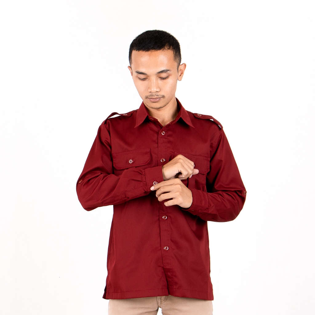 KEMEJA Pdl Long Sleeve Outdoor Tactical Field Shirt Maroon Color Jumbo PNS Safari Rank Uniform ...