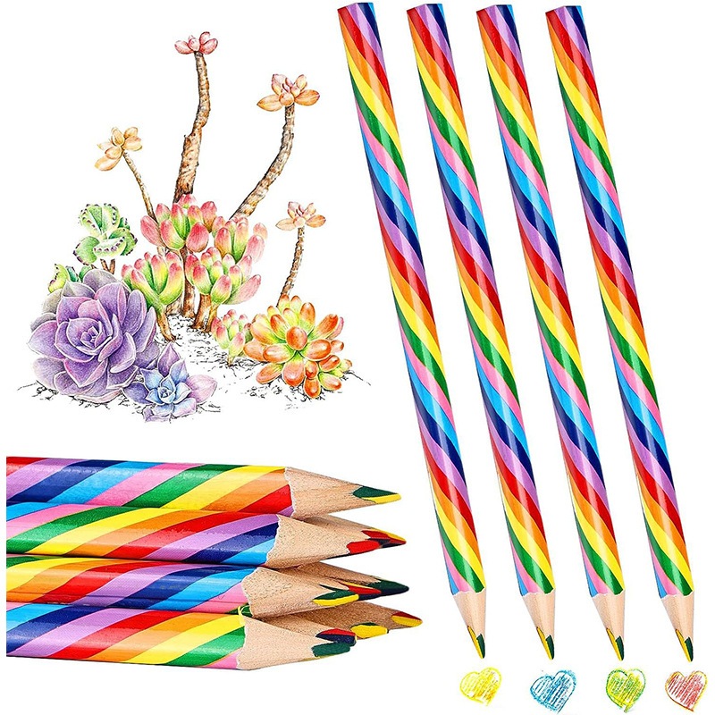 KAYU Eg 4 In 1 Wooden Rainbow Pencil Four Colors Color Pencil Same Core ...