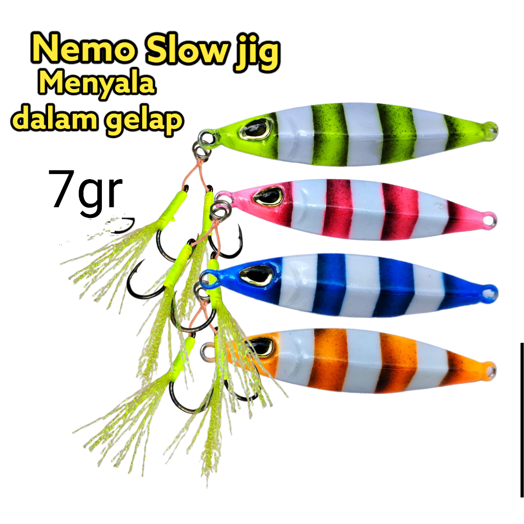 Metal jig 7 Gram Full GID Nemo Neon Bait Light Up Night Assist Hook casting bait metal jig micro ...
