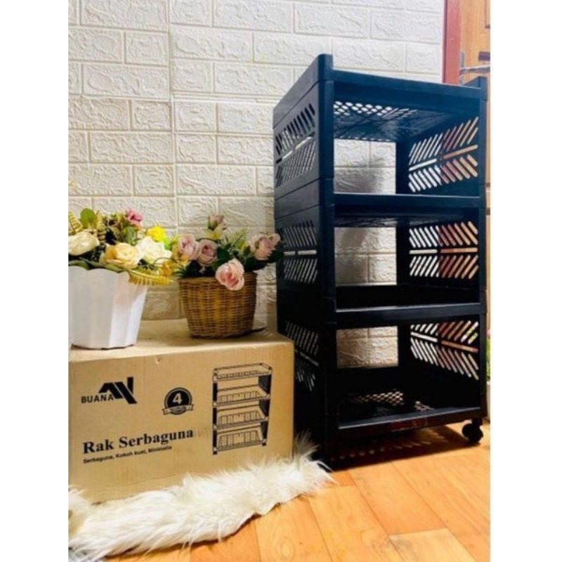HITAM Multi-purpose 4-tier YOYO rack with black wheels | Shopee Malaysia