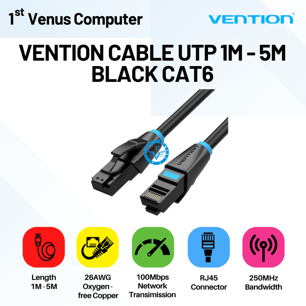 Vention CABLE UTP 1M - 5M Black Cat6 / Lan CABLE Cat6 Vention 1M - 5M ...