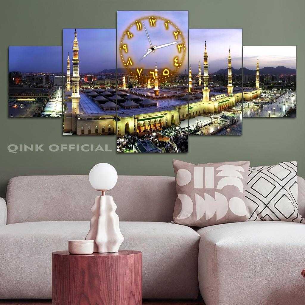 KAYU Islamic Aesthetic Clock Makkah Madinah 80X40 Multipanel/Qink ...