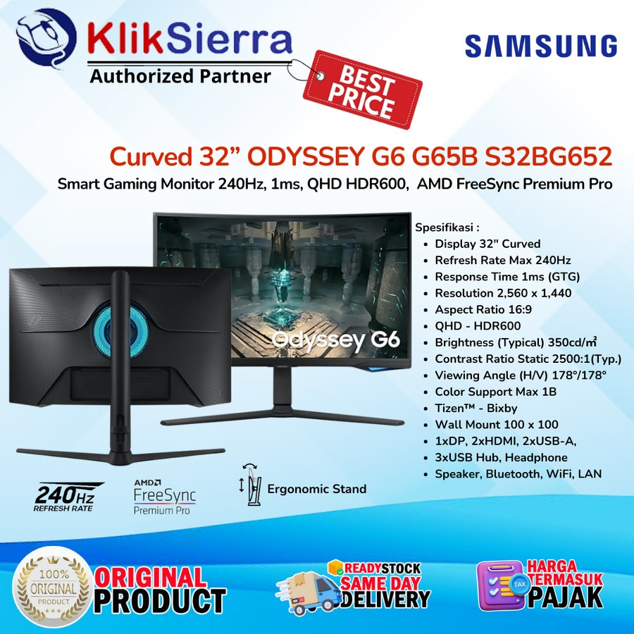 Monitor Samsung Odyssey G6 32" Gaming QHD 240Hz 1ms FreeSync "S32BG652 | Shopee Malaysia