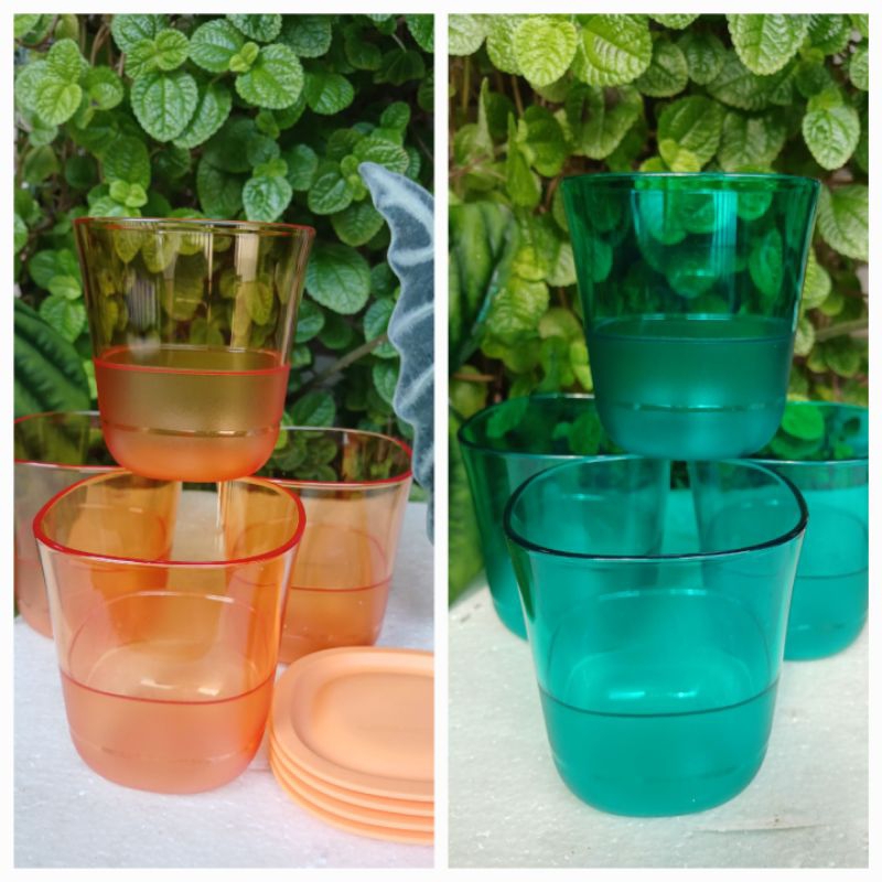 Crystaline low glass tupperware turquoise / crystal tupperware glass ...