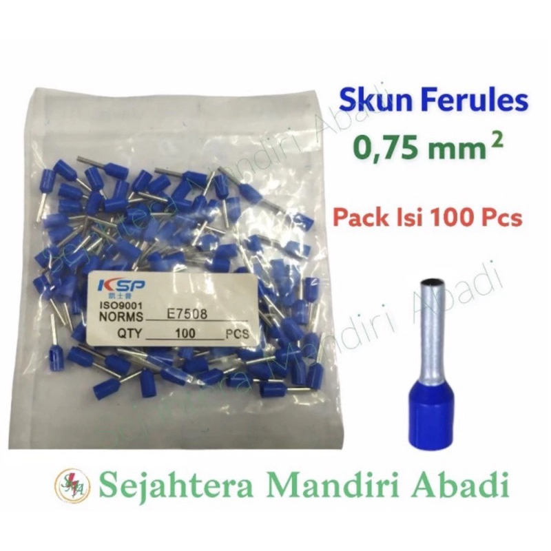 Skun Ferules 0.75mm E7508 Ferules Blue Color Pack Of 100pcs | Shopee ...