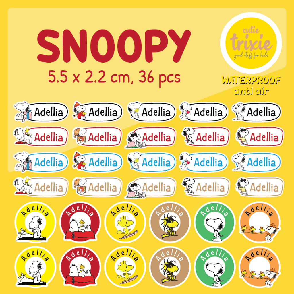 Snoopy waterproof children's name label Sticker | Shopee Malaysia
