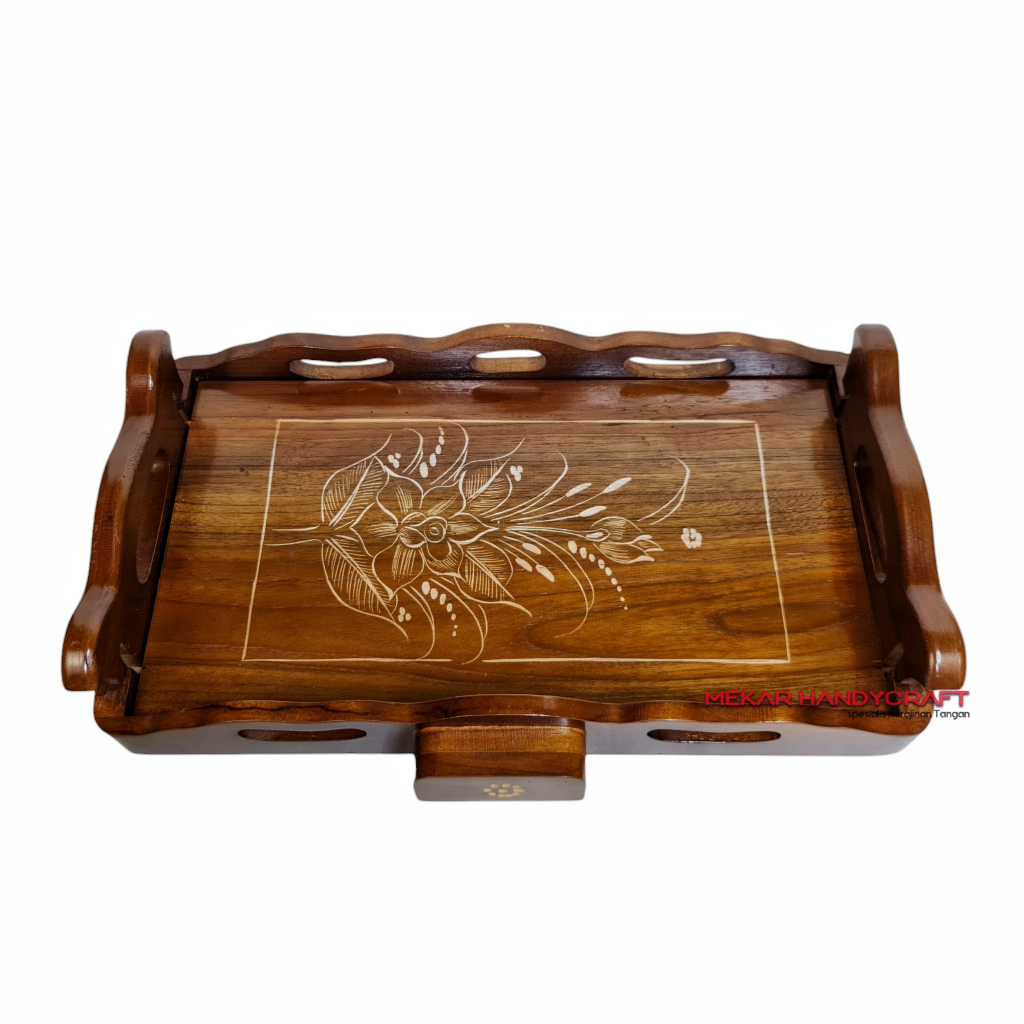 KAYU Aesthetic Tray Teak Wood Carved Placemat Aqua 2 in 1 | Shopee Malaysia