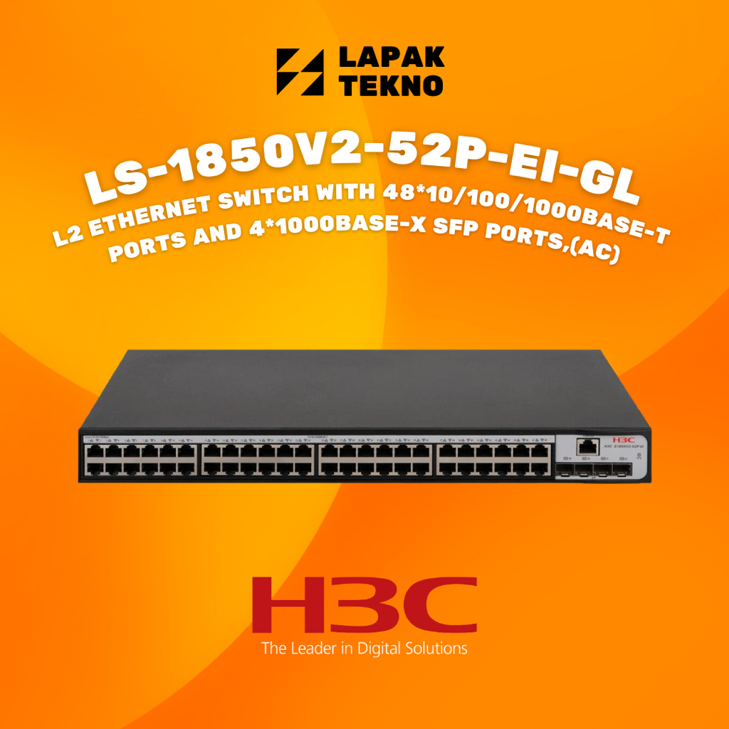 H3c LS-1850v2-52P-EI-GL L2 Ethernet Switch with 48*10/100/1000BASE-T Ports and 4*1000BASE-X SFP ...