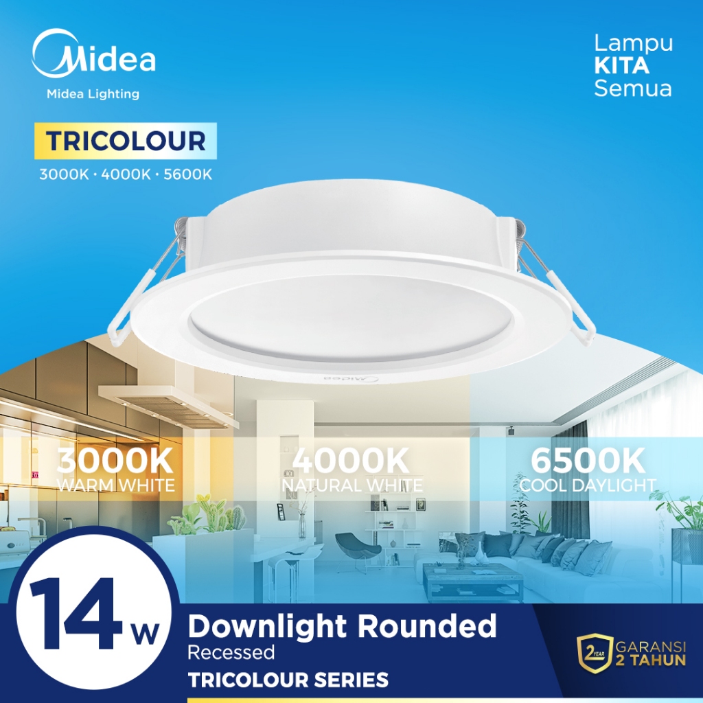 PUTIH Midea Lighting - 14 Watt Tricolor LED Downlight - Yellow ...