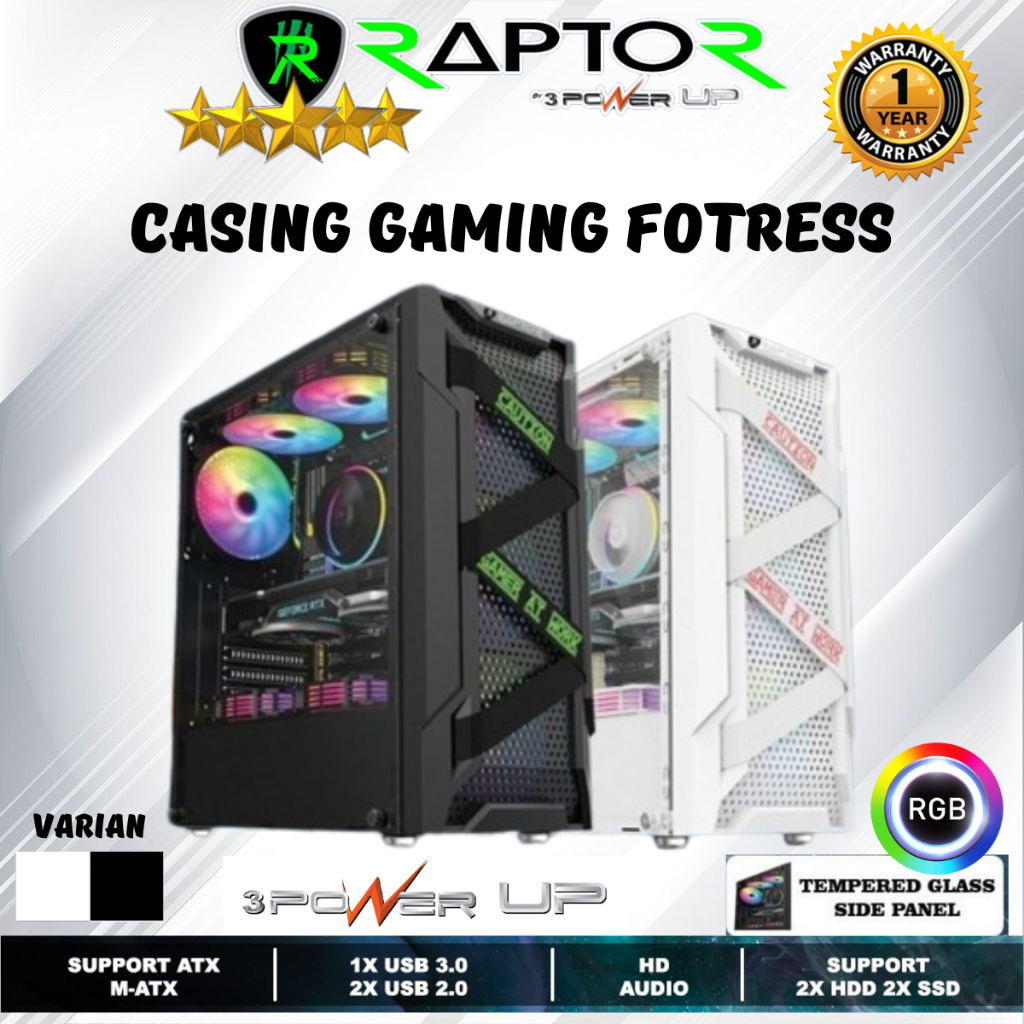 Raptor FOTRESS PC Gaming Case - Tempered glass INCLUDE 3 FAN | Shopee ...