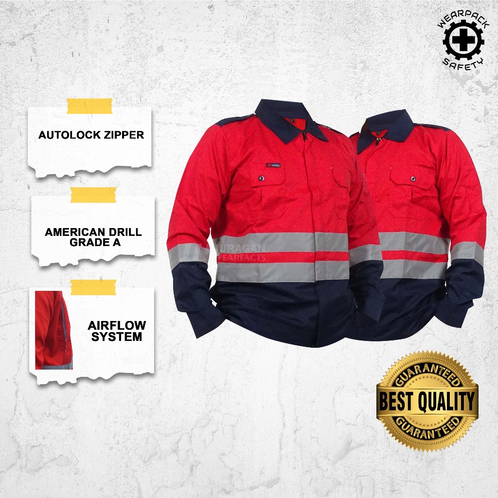 MERAH Wearpack Work Top / Red Safety Wearpack Shirt with Navy Blue ...