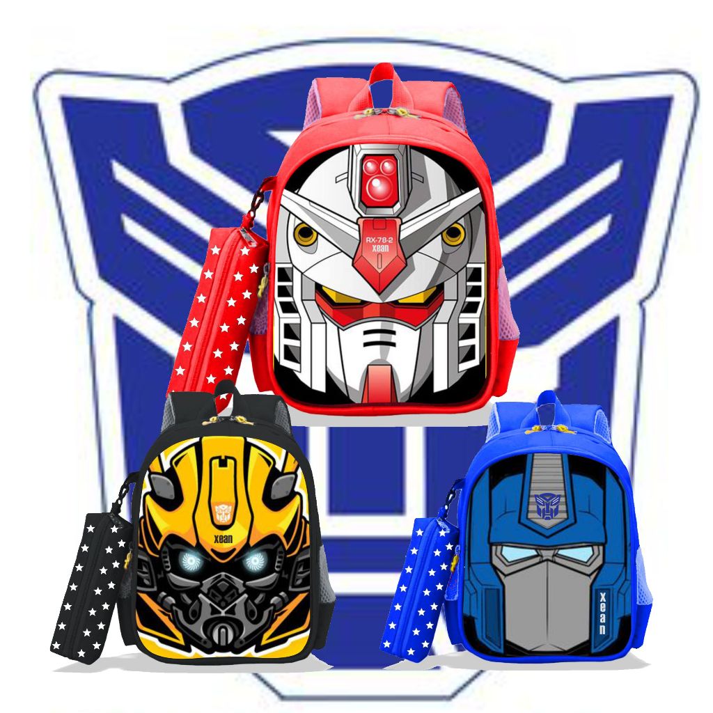 Transformers GUNDAM and IRONMAN LOGO Character School Backpack for ...