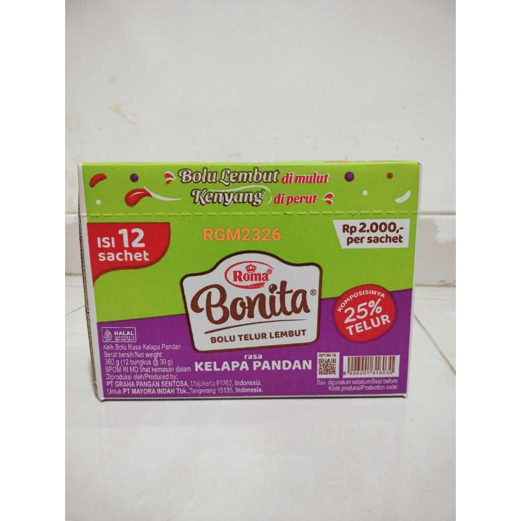 Roma Bonita Pandan Coconut Flavor - (Price For 1 Box Contains 12 pcs ...