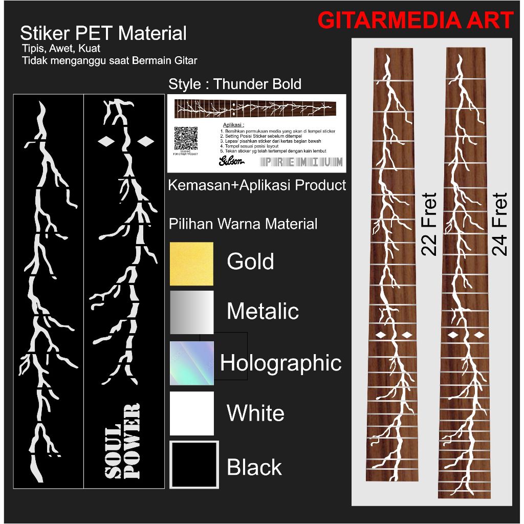 Inlay Acoustic Guitar sticker Lightning thunder strom sticker inlay ...