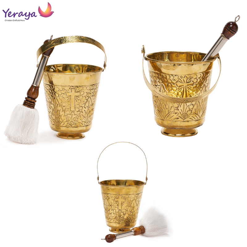 Set of Mass Holy Water Container and Hisop Brass Splashy Tool Holy ...