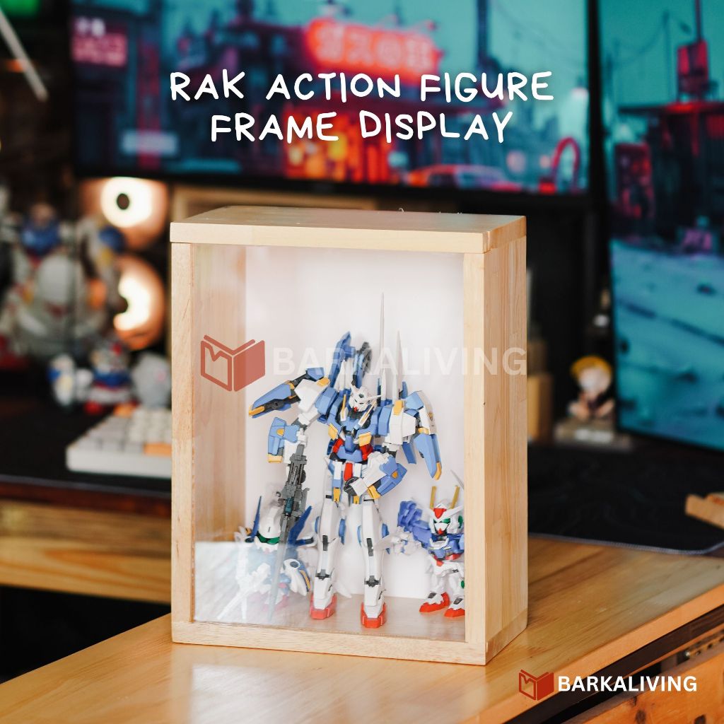 KAYU Gundam Toy Action Figure Rack Organizer Wooden Frame Acrylic ...