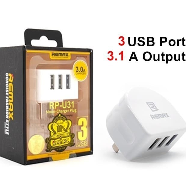 Remax 3 PORTS USB CHARGER RP-U31 RPU31 RP U31 MOON - WHITE | Shopee Malaysia