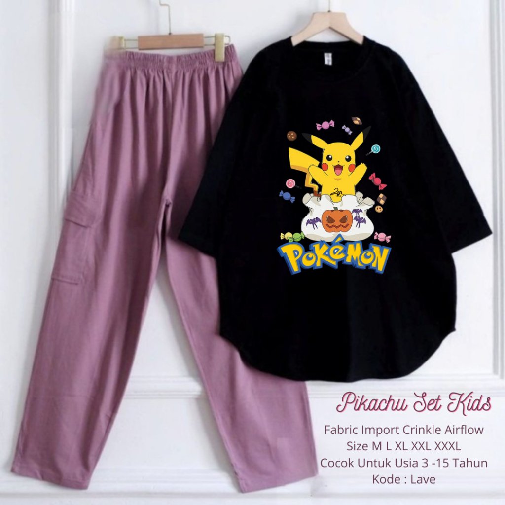 Latest Pikachu Motif Girls Suit Pikachu Set Cargo Kids | Shopee Malaysia