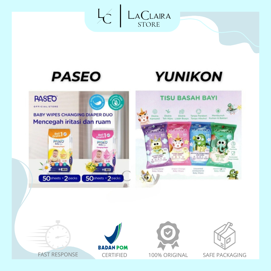 Buy 1 Free 1 PASEO Wet Tissue | Yunikon BABY WIPES TISSUE Contains 50 ...