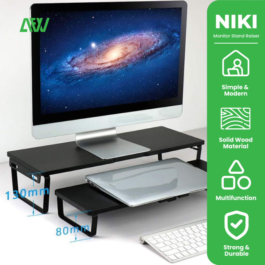 KAYU Niki Deskshelf Monitor Stand Minimalist Wooden Double Riser Stand ...