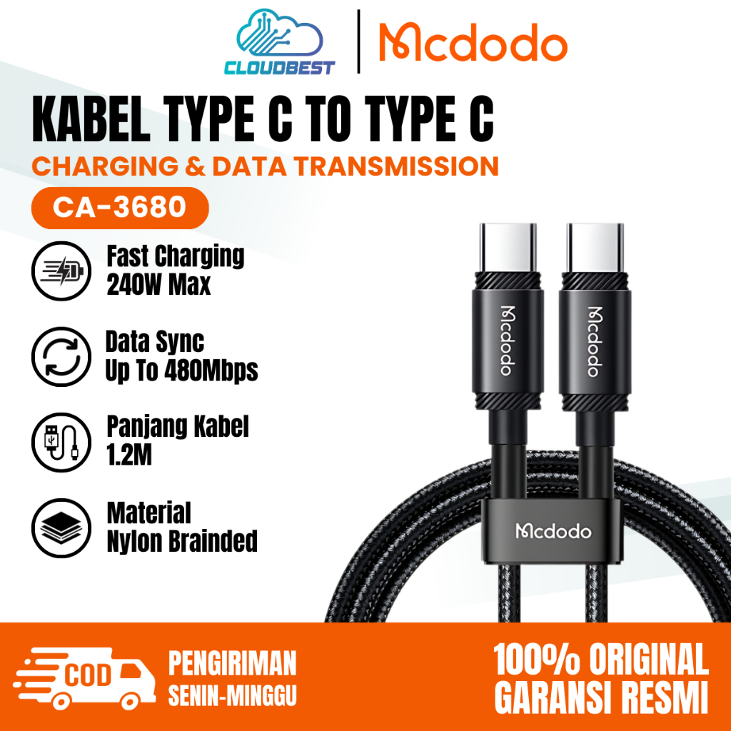 Mcdodo PD Type C To Type C Fast Charging 240W Max Neylon Braided Data ...