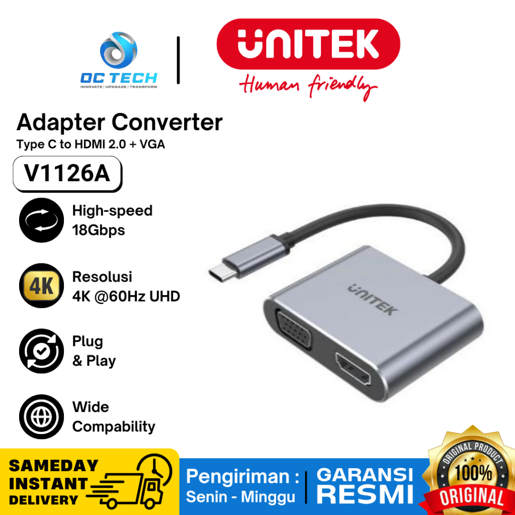 Converter Adapter Type C to HDMI VGA Adapter Dual Monitor Ultra HD 4K ...