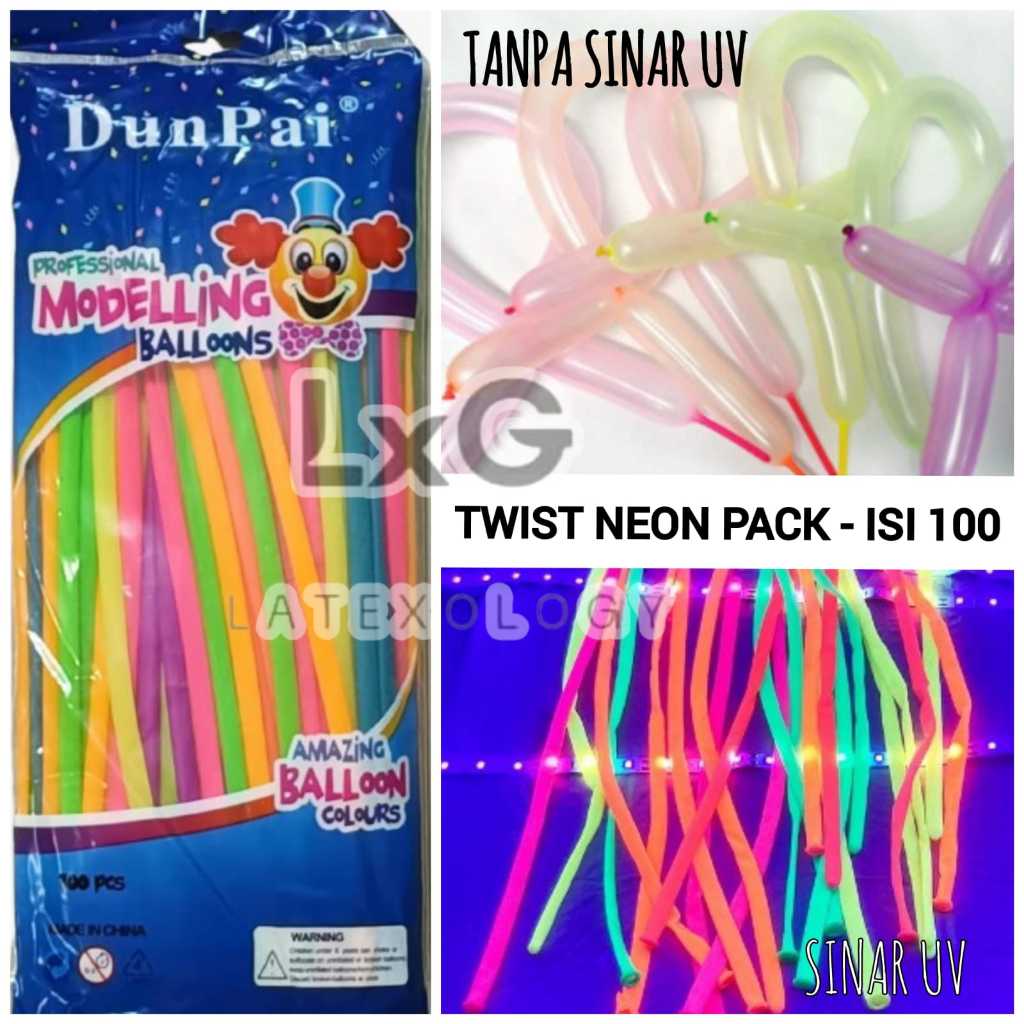 CAHAYA Twist Neon Balloon PACK (Long, Nipple, Modelling, 260) Contents ...