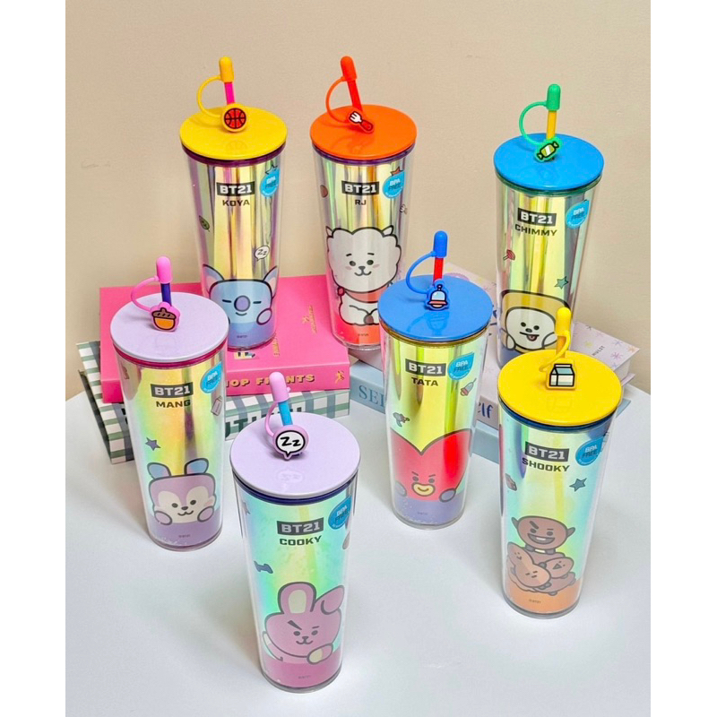 Miniso x BT21 Collection TUMBLR Plastic Cup BTS Straw Cup With Cover ...