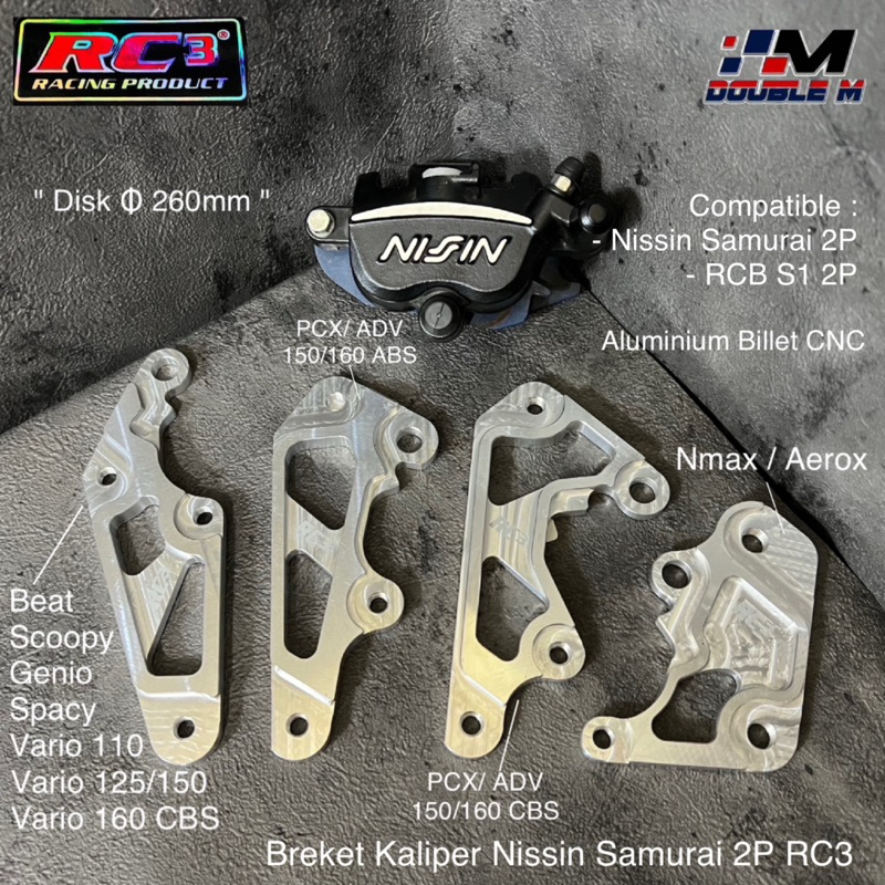 Nissin Samurai Front Caliper Bracket 2p 2pot 2 piston Matic Nmax Aerox New Old disk 260mm ...
