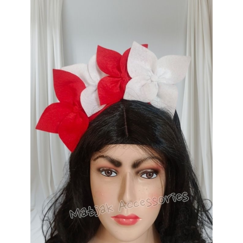 PUTIH MERAH Red and White Flower Headband Bandana Attributes of ...
