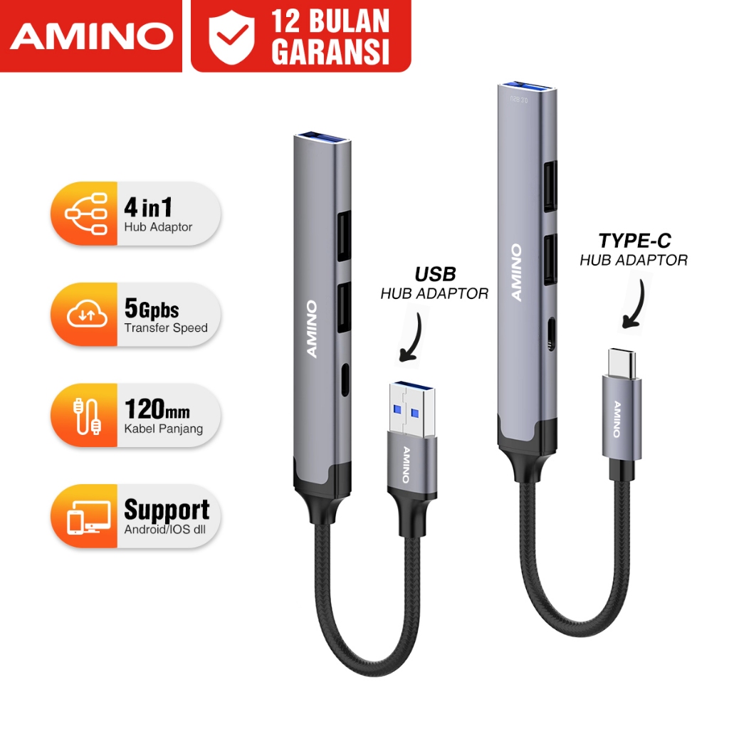 AMINO Adapter Converter HUB Port 4 in 1 USB A /TYPE C / USB C Laptop ...