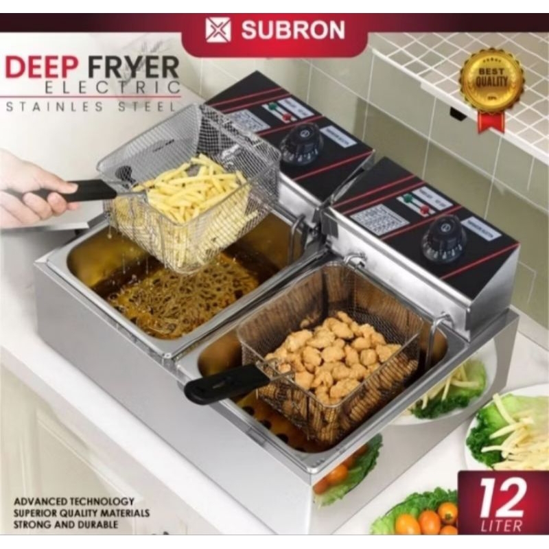 Electric Deep Fryer SUBRON DF12L 2 Tanks Premium Stainless Steel 12 ...